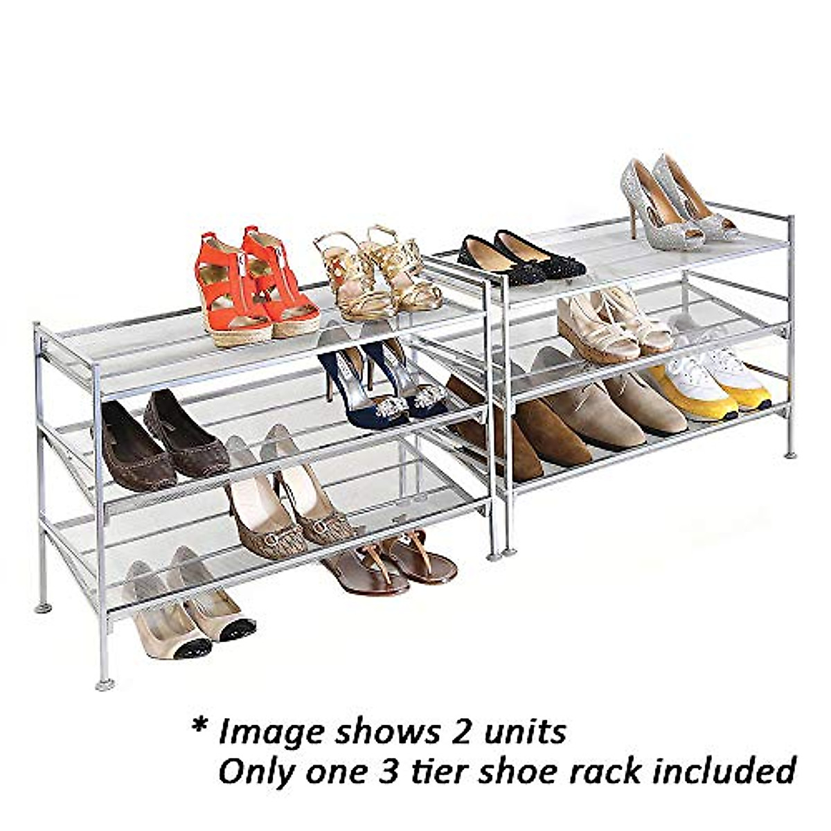 Seville Classics 2-Tier Iron Mesh Utility Shoe Rack, Silver