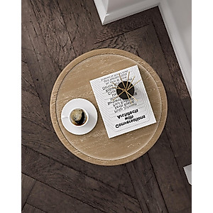 VONLUCE Farmhouse End Table,17.7'' Round French Country Side Table,Distressed Wood Tray Top Rustic Accent Table with Lipped Edge for Living Room Dining Room Bedroom,Small Space,Beige