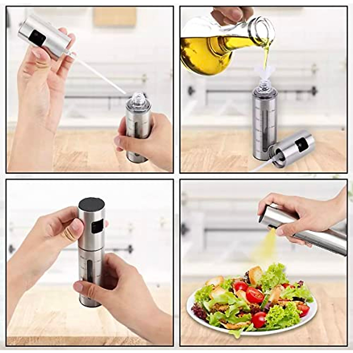 A&J Essentials Oil Sprayer for cooking- 100mL stainless steel, modern, durable, sleek design - Baking, Salad, Grilling, BBQ, Roasting - Oil dispenser is compatible with various cooking oils & juices