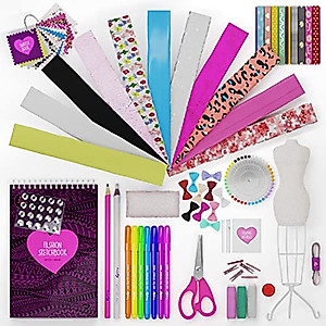 Fashion Design Studio - Sewing Kit for Kids - Girls Arts & Crafts Kits Age 6, 7, 8, 9, 10-12 - Learn to Sketch & Sew with Real Designer Sketchbook - Kid Art Project Gift - Girl Craft Activities Gifts