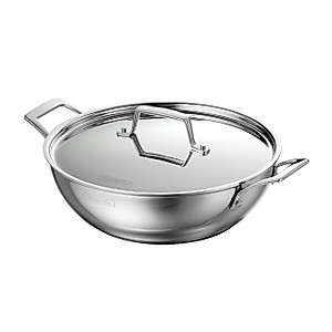 Tramontina Utsava 4-Quart Tri-Ply Clad Stainless Steel Kadai with Lid, Kadhai Pot for Indian Cooking