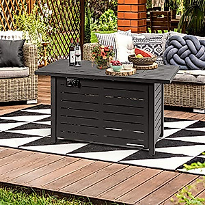 Giantex Propane Fire Pit Table, 42 Inch 60,000 BTU Rectangular Gas Fire Table w/ Waterproof Cover, Outdoor Electronic Ignition Firepit Table w/ Lava Rock for Courtyard Balcony Garden Terrace