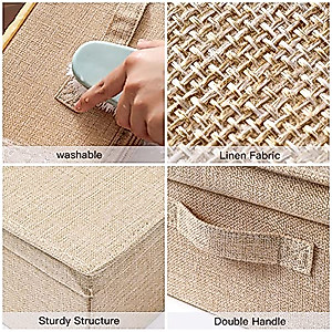 2Pack Under Bed Storage Bins With Lids Carry Handles Linen Fabric Foldable Stackable Sturdy Large Capacity Clothes Organizer for Clothing, Shoes, Blankets, Sweaters, Toys (Beige, 32"*17"*6")