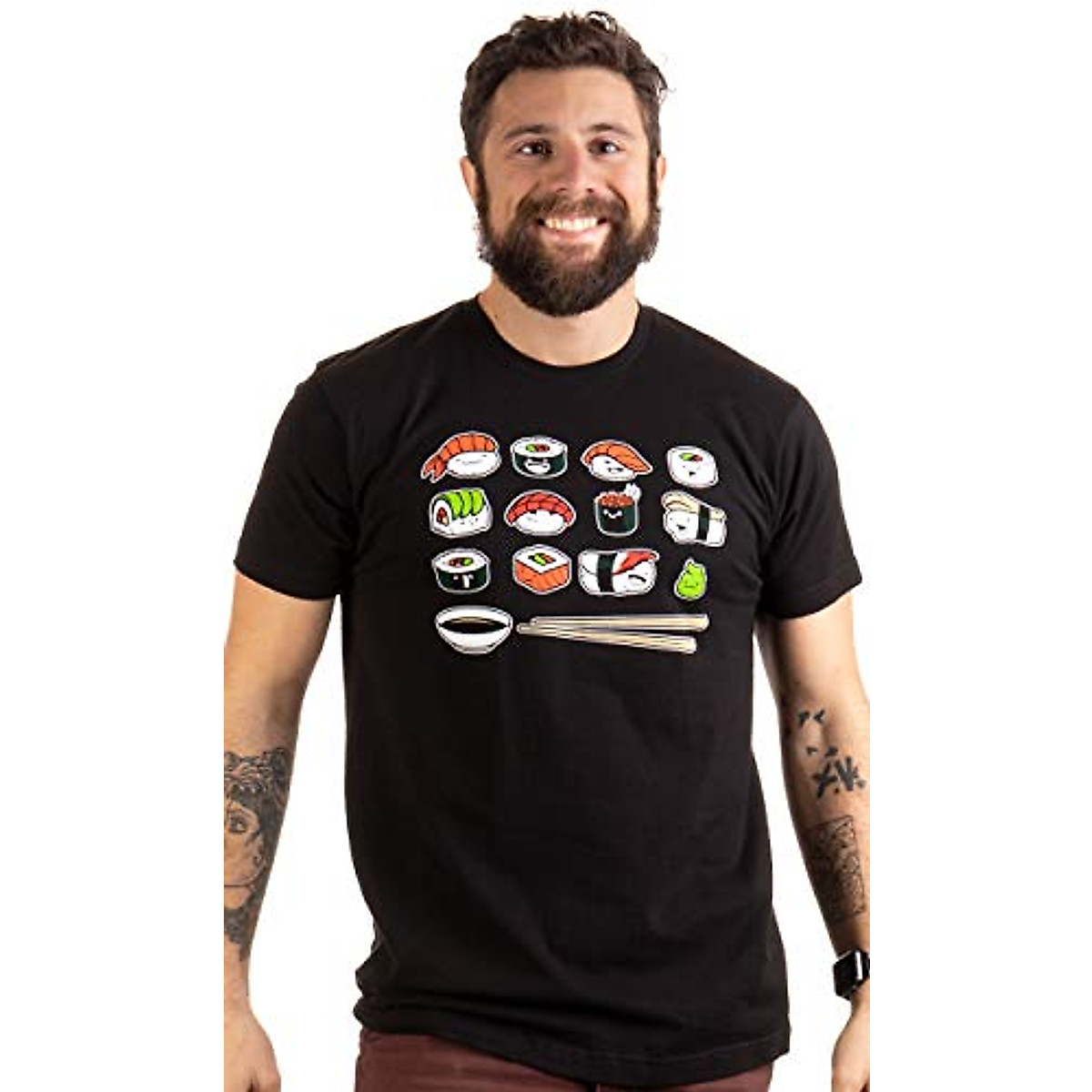 Happy Sushi | Funny, Cute Fun Japanese Food Go Rice Art for Men Women T-Shirt-(Adult,L) Black