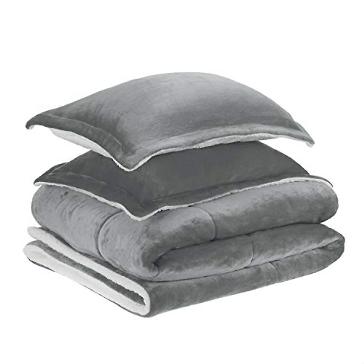 Amazon Basics Ultra-Soft Micromink Sherpa Comforter Bed Set - Charcoal, King & Down-Alternative Pillows, Soft Density for Stomach and Back Sleepers - King, 2-Pack