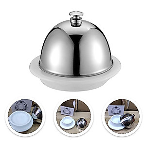DOITOOL Ceramic Baking Bowls with Stainless Steel Lid Dish Ramekins Fruit Bowl Glass Cover Cake Stand Desert Platter Cheese Cloche Dome for Desserts Fruits Snack Candy