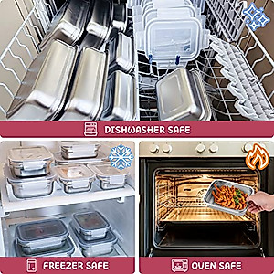 Cykorxicc 10 PC Square 304 Stainless Steel Food Containers with Lids, Airtight Bento Lunch Box, Metal Meal Prep Food Containers Reusable Stackable | Nestable Oven/Dishwsher/Freezer Safe