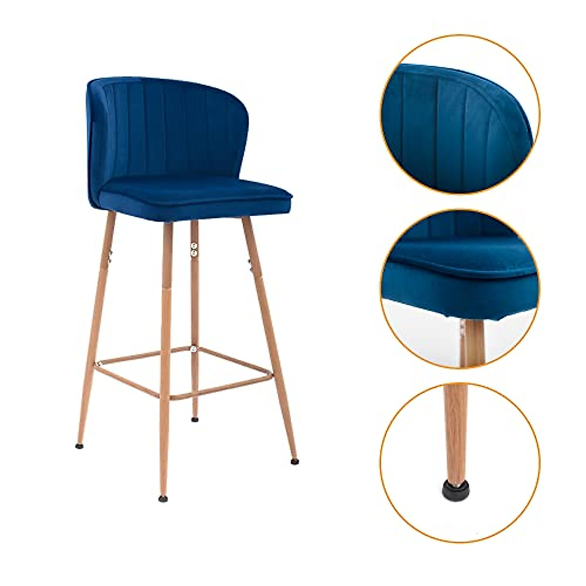 CangLong Velvet Barstools Counter Height Velour Bar Chairs Home Bar Modern Upholstered Side Dining Chairs with Metal Legs for Kitchen Dining Room Restaurant Set of 2,Navy Blue