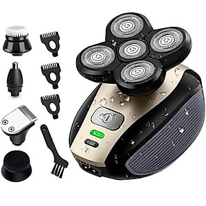 5-in-1 Electric Razor for Men - Head Shaver for Wet Dry Skull Bald Head - Rechargeable Rotary Shavers Cordless Grooming Kit with Beard, Nose, Ear, Body Hair Trimmer, Face Cleaning Brush Gifts for Men