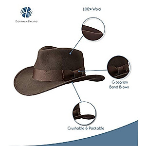 Indiana Jones Men's Crushable Wool Felt Fedora Hat, Brown, X-Large