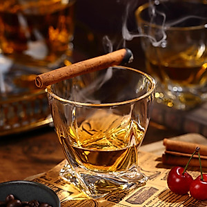 Whiskey Rocks Glass Set In Gift Box - Includes 2 Crystal Bourbon Glasses and 2 Big Ice Ball Molds - 11 Oz Old Fashioned Glasses for Scotch, Cocktails, Rum, Cognac, Vodka - Unique Gift for Men