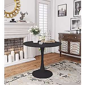 Sinovoy White Round Dining Table Modern Style 31.5" with Pedestal Base in Tulip Design, Mid-Century Leisure Table for Kitchen Dining Room & Living Room (Black)