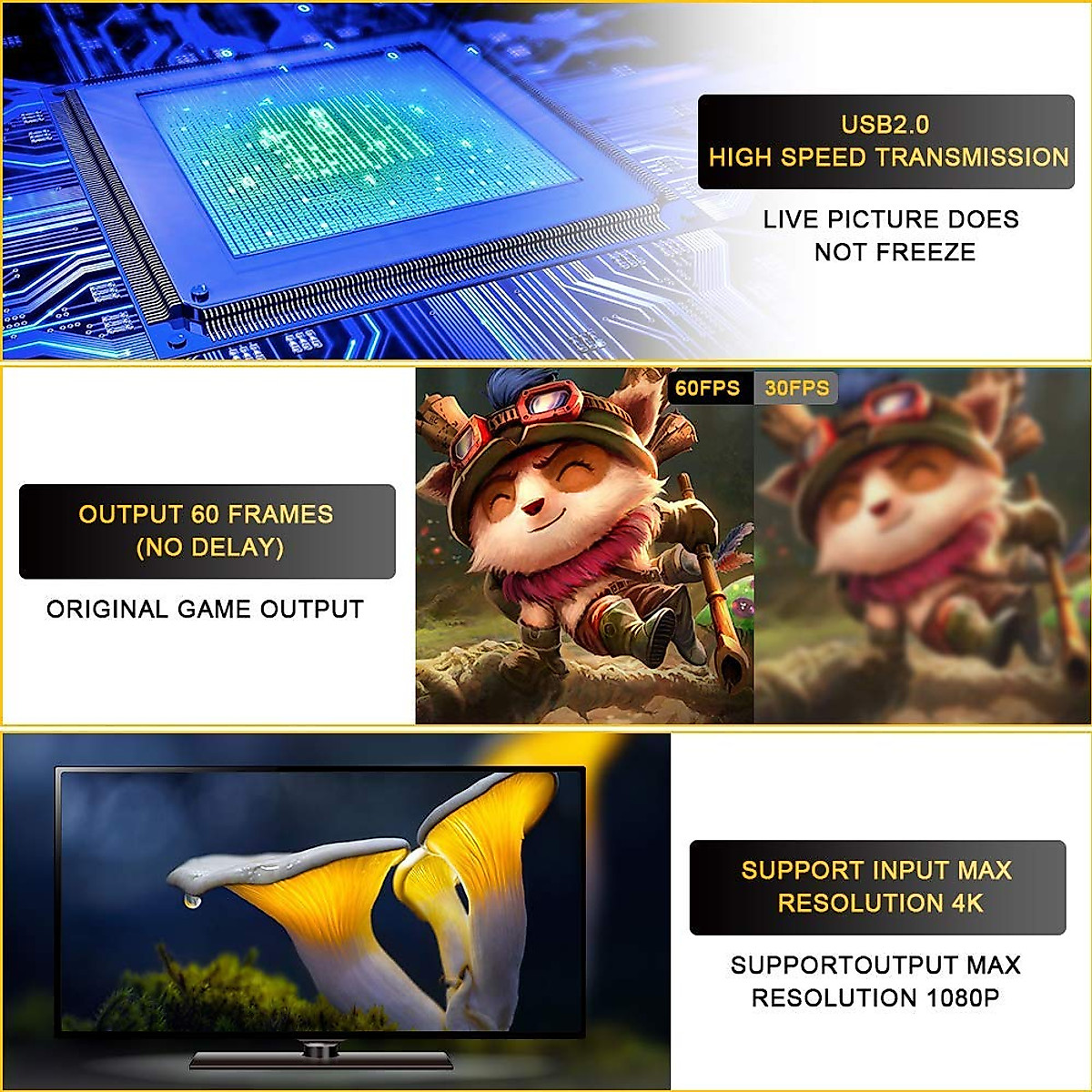 4K HDMI Video Capture Card, HDMI to USB2.0 Capture Card Full HD 1080P 30fps - Video Recording Via DSLR & Camcorder to Live Streaming Video Conference, Compatiable with Nintendo Switch, PS4, Xbox etc