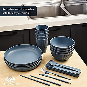 Wheat Straw Dinnerware Sets – Wheat Straw Plates and Bowls Sets with Cups and Cutlery – Eco-Friendly Unbreakable Dinnerware – Reusable Wheat Straw Plates – Microwaveable and Dishwasher-Safe