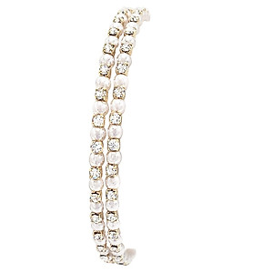 Rosemarie & Jubalee Women's Dainty Simulated Pearl And Crystal Rhinestone Flexible Wire Coil Wrap Around Cuff Bracelet, 13" (Gold Tone)