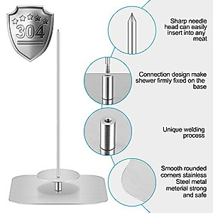BBQ Vertical Skewer Rack - 3 Spikes & Removable Plate for Grilling - Food-Safe Stainless Steel Barbecue Spit - Grilling Accessories for Kebab, Al Pastor, Shawarma, Chicken & Meat bbq – 3 Rods