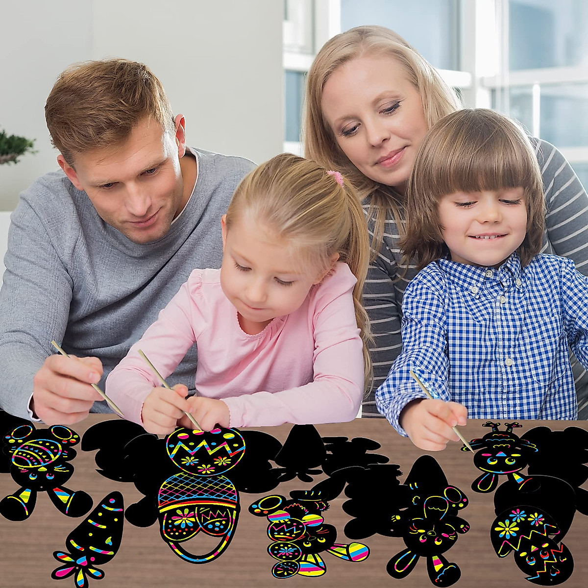 Fancy Land Easter Scratch Paper Rainbow Color Crafts Kit Ornaments for Kids Easter Basket Stuffers Party Favors 48Pcs