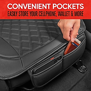 Motor Trend Car Seat Cushion, 2 Pack - Diamond Stitched Faux Leather Seat Covers for Cars Trucks SUV, Black Padded Car Seat Covers with Storage Pockets, Premium Automotive Seat Covers for Front Seats
