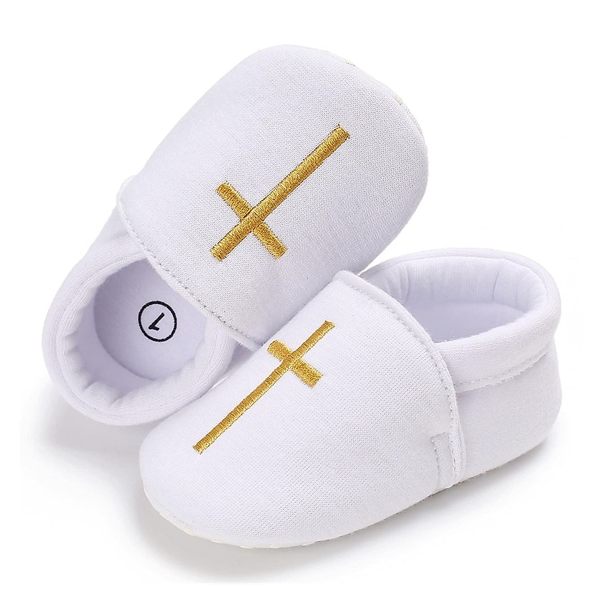 GYQWJPC Baby Shoes Newborn Baptism Golden Cross Shoes Infant Baby Boys Girls Non-Slip Soft Sole White Shoes Shoes (Color : White Gold, Size : 12-18 Months)
