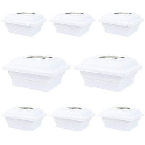 8 Pack White Outdoor Garden 5 x 5 Solar 12 SMD LED Post Deck Cap Square Fence Light Landscape Lamp Lawn PVC Vinyl