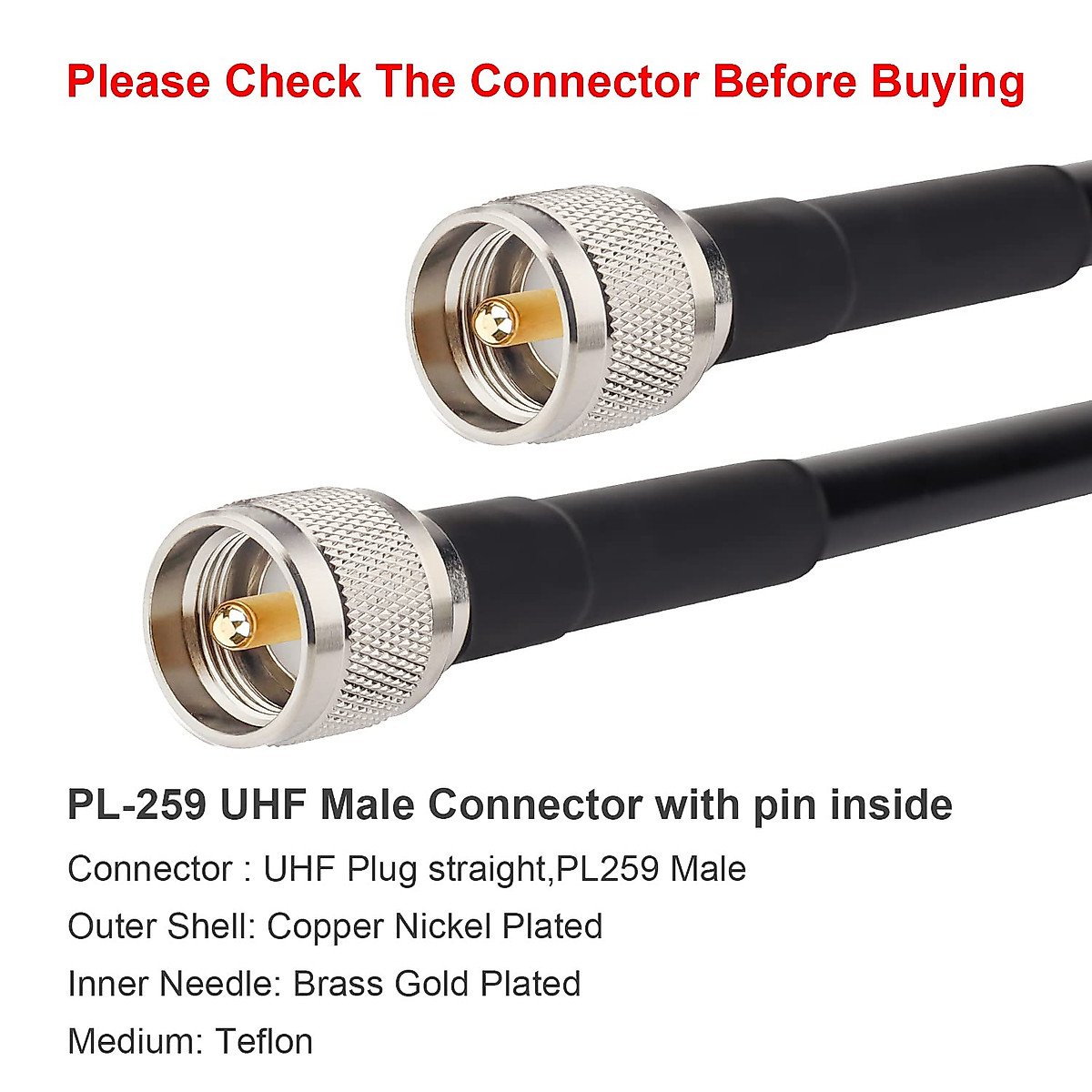 XRDS -RF PL-259 UHF CB Coax Cable 3ft, 50 ohm KMR400 PL-259 UHF Male to SO-239 Male Connector Low Loss Coaxial Cable for HAM & CB Radio, Antenna Analyzer, Dummy Load, AIS Antenna, SWR Meter