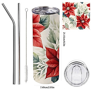 Medpol Red retro flower tumbler with lid and straw 20 oz insulated tumbler cups Red retro flower insulated travel coffee mugs for women cute sippy cups stainless insulated travel cups