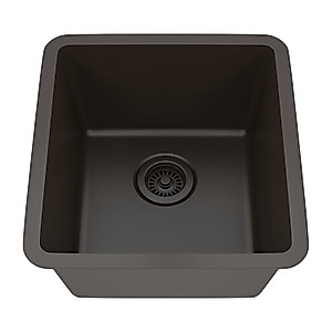 16" x 18" Quartz Kitchen Sink, Single Bowl Kitchen Sink, Drop In Kitchen Sink, Undermount Sink, Granite Composite Kitchen Sink, Galaxy Mocha Kitchen Sinks, Grid, Strainer, Lexicon Platinum LP-1618-M