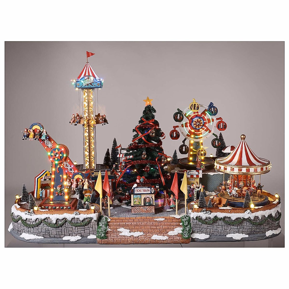 Holyart Christmas Village Set with Lights, Christmas Tree in an Amusement Park 60x90x60 cm