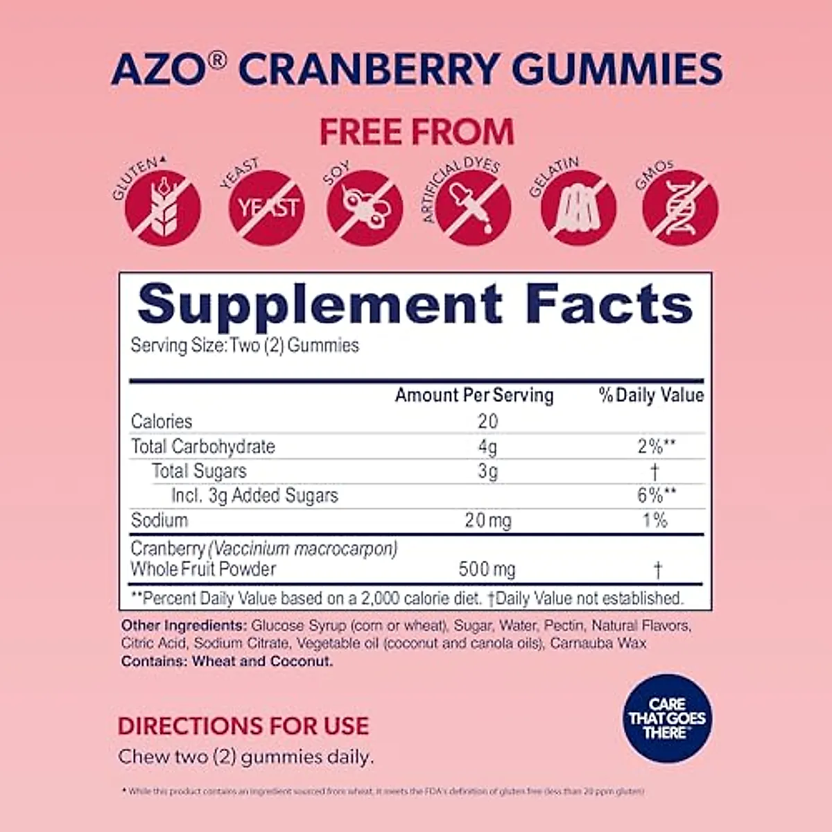 AZO Cranberry Urinary Tract Health Gummies Dietary Supplement 2 Gummies = Glass Cranberry Juice Helps Cleanse Protect Natural Berrylicious Flavor Gummies, Non-GMO, 40 Count