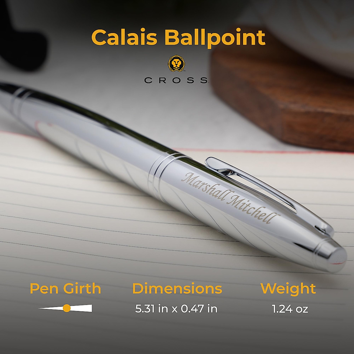 Dayspring Pens Personalized Cross Pen | Cross Calais Ballpoint Pen, Lustrous Chrome. Custom Engraved With Your Name Or Message. Gift For A Man Or Woman. AT0112-1. Customized