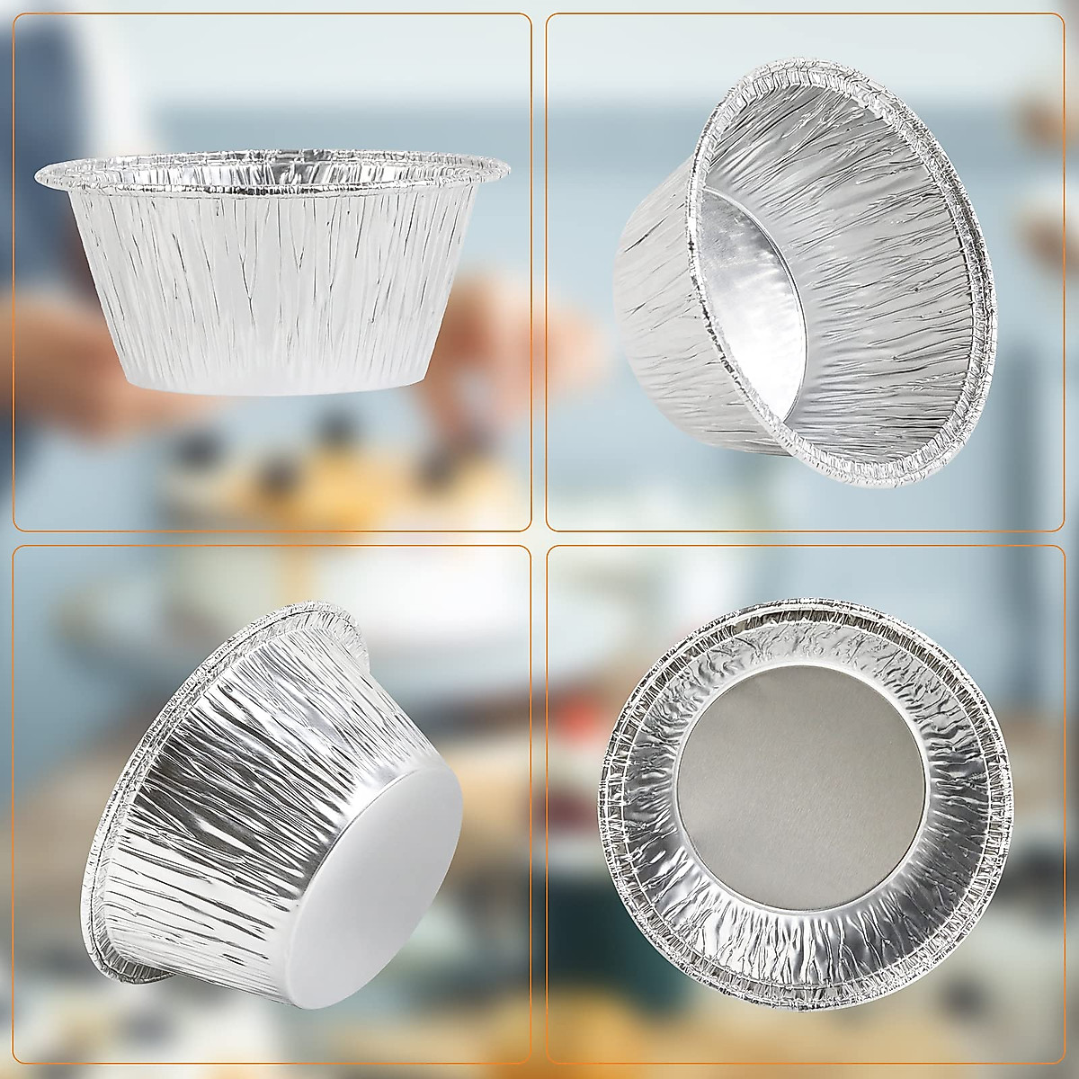 Aluminum Foil Baking Cups, Mateebake 4 Oz Disposable Ramekin Aluminum Cupcake liners, Silver Foil Baking Cups Muffin Liners for Cupcake, Baking, Egg Tart, Pudding, Creme Brulee (150 Pcs)