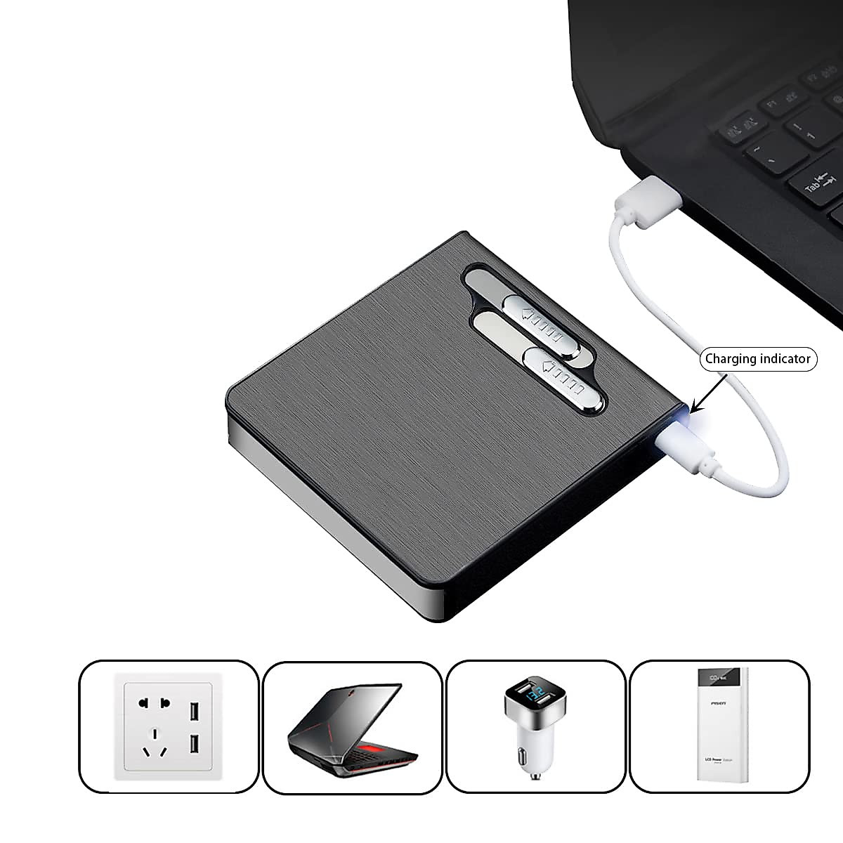 COZYLIFE Automatic Cigarette Case Dispenser, Automatic Ejection Box with USB Rechargeable,Automatic Ejection Holder with Arc Lighter, Gift for Your Friends (Black)