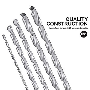 NEIKO 10047A Extra Long Drill Bit Set | 5-Piece | M2 HSS Steel | 12-Inch Length | 1/8, 3/16, 1/4, 5/16, and 3/8-Inch