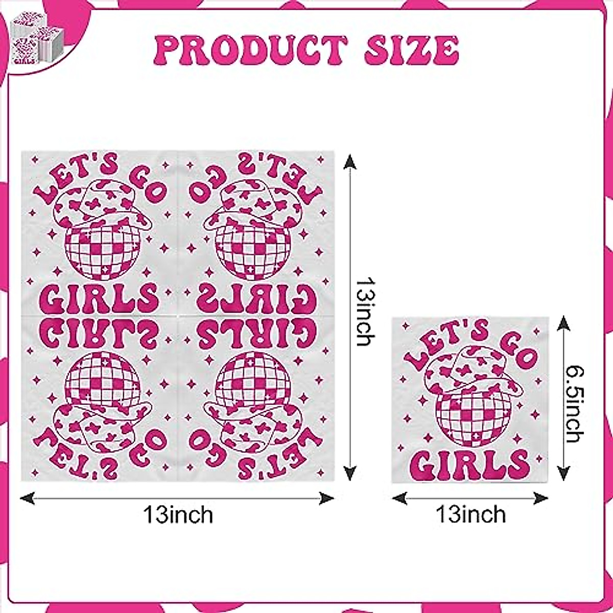 LARRAZABAL 100Pcs Lets Go Girls Napkins, Cowgirl Party Pink Napkins Decorations Western Cowgirl Theme Birthday Party Supplies, Bridal Shower Party Supplies