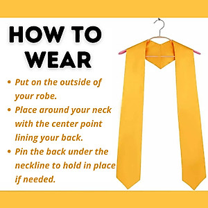 Honors Graduation- Graduation Stole Unisex Plain For Commencements, Honors, Graduating, Sash Premium Satin Material Quality Stitching 72" Inch (Gold)