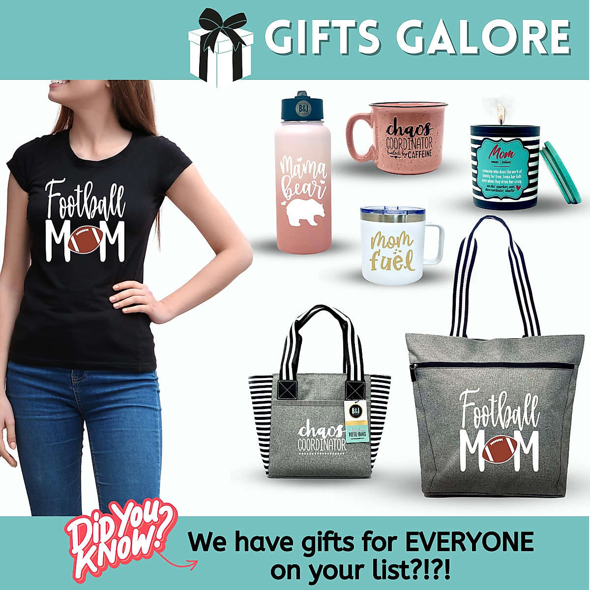 Brooke & Jess Designs Football Mom Tumbler Gifts - Large Insulated Water Bottle with Straw - Stainless Steel Metal 24 oz Travel Cup for Mama, Mother, Wife, Women | Keeps Hot and Cold for Hours