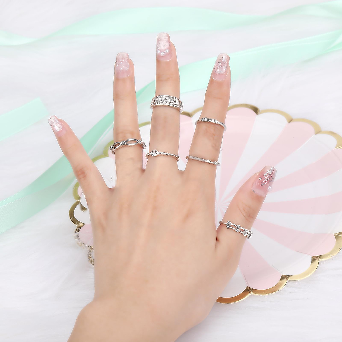 ONESING 93-109 Pcs Knuckle Rings for Women Stackable Rings Sets Bohemian Retro Vintage Joint Finger Gold and Sliver Rings Set for Women Men Hollow Carved Flowers