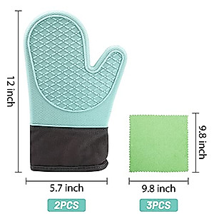 MKLINSIYU Silicone Kitchen Oven Mitts，Heat Resistant 500 Degrees，Oven Mitts Set，Waterproof Flexible Glove and Quilted Liner for Oven Cooking, Grill & BBQ (Mint Green), 12 x 5.7 x 0.75 inches