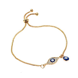 QUPIVA 4 Pack Evil Eye Bracelets Pack for Women 14K Gold Plated Blue Evil Eye String Protection Bracelet Aesthetic Jewelry