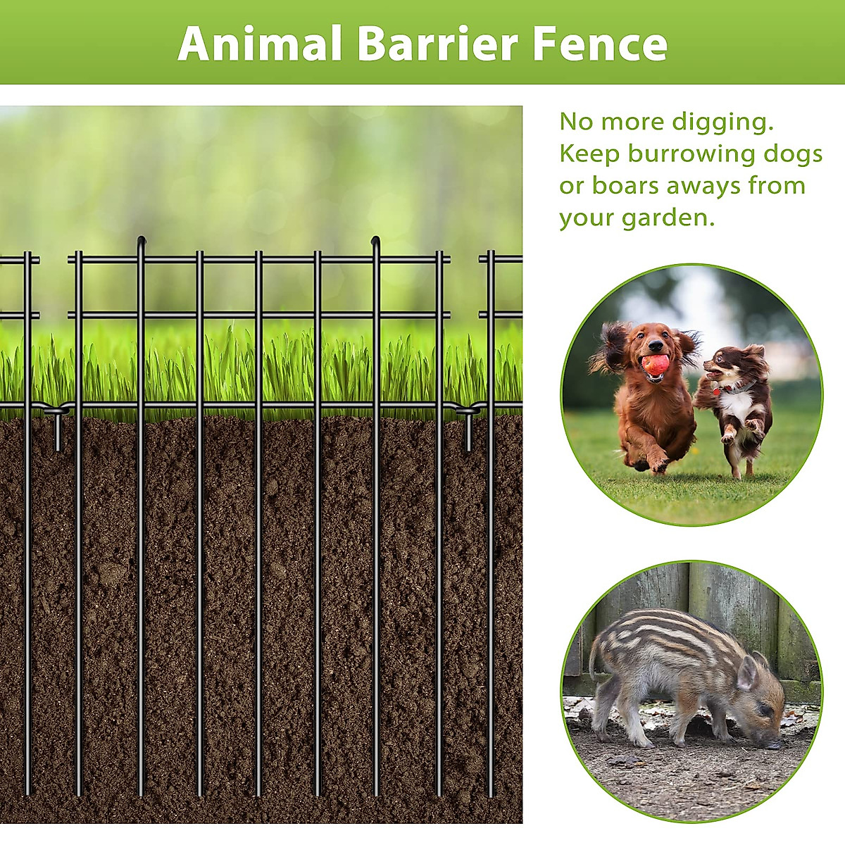 OUSHENG 1.5'' Spacing Animal Barrier Fence for Dogs, 10 Panels Rustproof Metal Anti Doggie Digging Garden Border, Under Ground Fencing Bottom Puppy Blockers Stakes for The Yard, 17in (H) X 10ft (L)