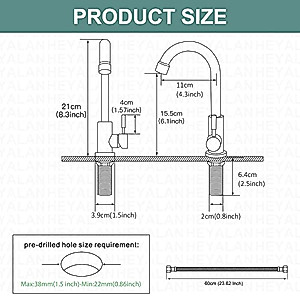 Cold Water Only Kitchen Faucet Brushed Nickel Single Handle 1 Hole 360 Degree Swivel Spout Deck Mount High Arc SUS304 Stainless Steel Sink Bar Tap Goose Neck with Hose(Drain Not Included)