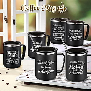 Sumind Thank You Employee Appreciation Gifts 17 oz Inspirational Stainless Steel Coffee Mugs with Handle Lid Straw for Thanksgiving Christmas Staff Coworker Teacher Gifts(Black,6 Pcs)