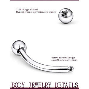 Jenxnjsjo Eyebrow Rook 16g 8/10mm Piercing Jewelry Ring for Women Vertical Labret Lip Hood Curved Barbell Rook Snug Earrings Belly Button Snake Frog Eyes Vch Bridge Cartilage Daith Surface Anti Tragus