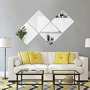 OBIOZZ Bedroom Floor Standing Mirror 11.8 Inch Full Length Mirror with Acrylic 4Pcs Frameless Wall-Mounted Mirror Hanging Door Mirror for Makeup Mirror Vanity Bedroom, Living Room