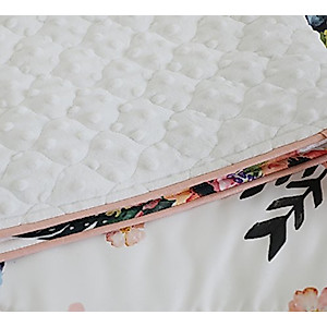 Sahaler Baby Crib Bedding Set for Boy Girls, Nursery Fitted Sheets Baby Minky Blanket Crib Kids Protective Pad Sets(Feather Floral 3pc Set)