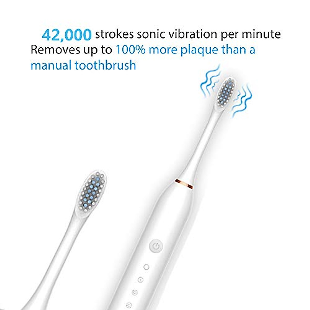 Electric Toothbrush, Rechargeable Sonic Toothbrush for Adult and Kids with 4 Dupont Brush Heads, 6 Modes, Smart Timer, 42,000 VPM Motor, Power Whitening Auto Toothbrush, IPX7 Waterproof, White