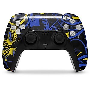 WraptorSkinz Skin Wrap compatible with Sony PS5 DualSense Controller Twisted Garden Blue and Yellow (CONTROLLER NOT INCLUDED)