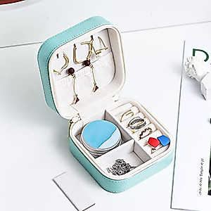 Luxury Leather Travel Jewelry Box for Women Mini Organizer Small Jewelry Portable Travel Case for Rings Earrings Necklace Multifunctional Storage Mother's Day Gift Women Wife Daughter Gift Lake Blue)