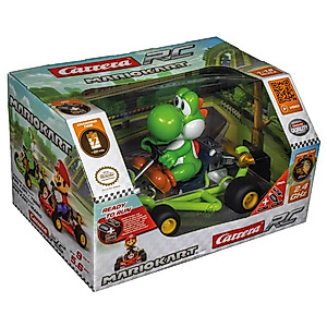 Carrera 200988 RC Official Licensed Mario Kart Pipe Kart Yoshi 1:18 Scale 2.4 GHz Remote Radio Control Car with Rechargeable LiFePO4 Battery - Kids Toys Boys/Girls