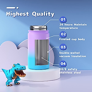 Kids Water Bottle, 12oz Water Bottles Kids with Straw and Stickers, Stainless Steel Vacuum Double Wall Insulated cup, Kids Water Bottle for School, Gifts for Girls(Purple and Blue)